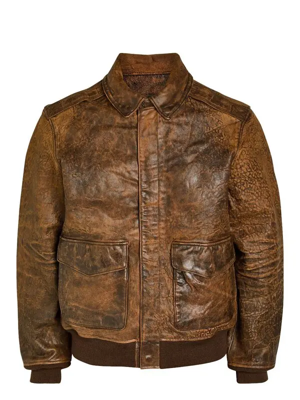 Ralph Lauren Textured Leather Flight Bomber Jacket - Brown