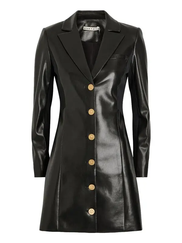 Alice + Olivia Michelle Faux Leather Mini Blazer Dress - BLACK
