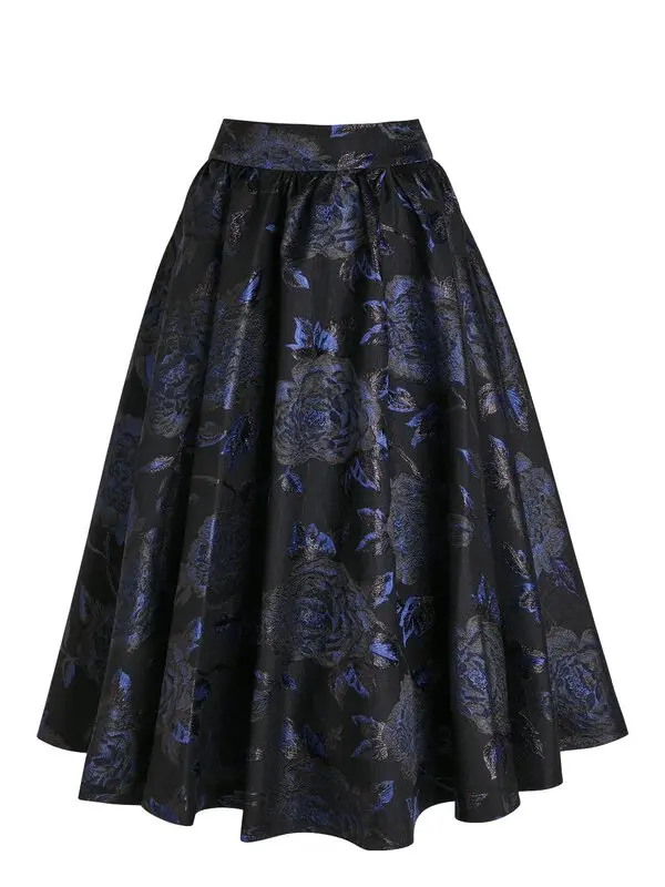 Alice + Olivia Nilda Floral-jacquard Woven Midi Skirt - Black
