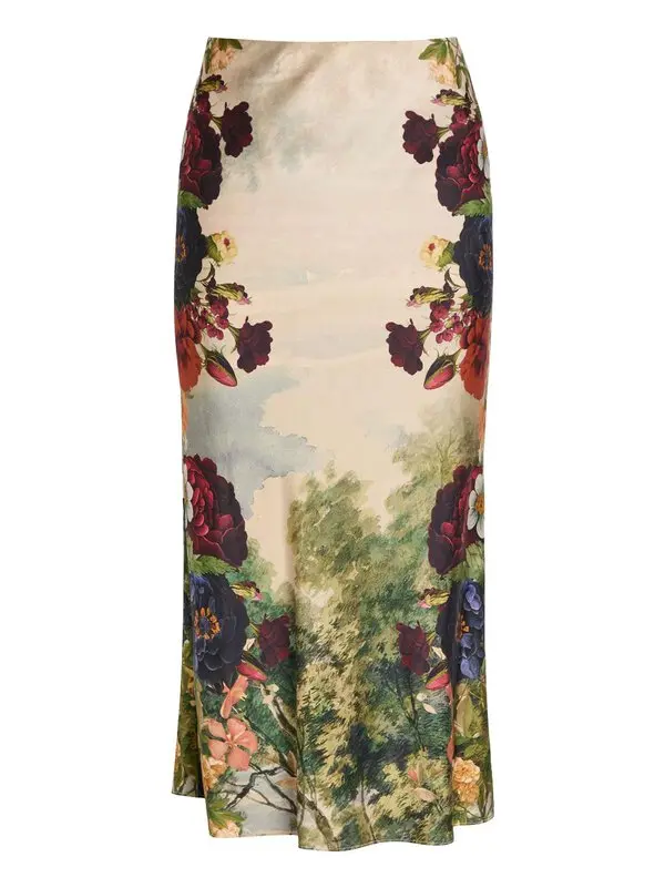 Alice + Olivia Floral-print Satin Midi Skirt - Multicoloured