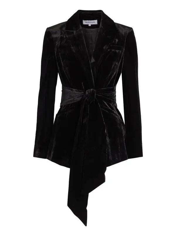 Veronica Beard Issel Belted Velour Jacket - Black