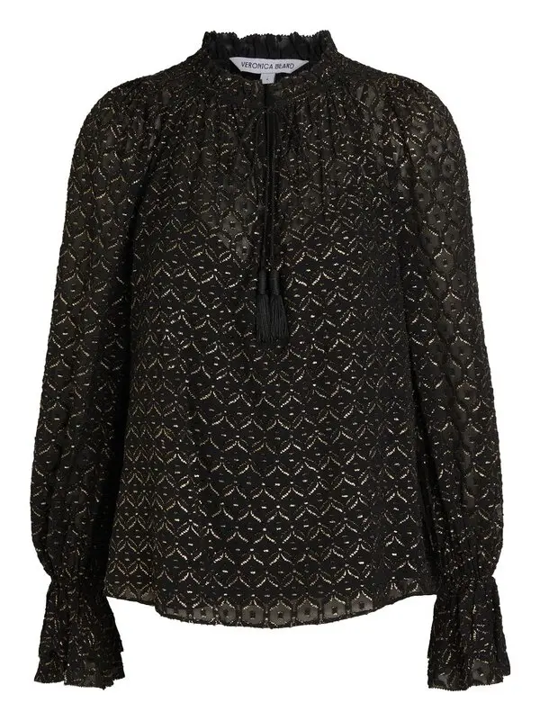 Veronica Beard Fil Coupé Chiffon Blouse - Black