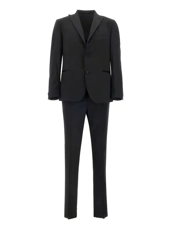 MARCHESANI Satin-trims Three-piece Single-breasted Suit - Black