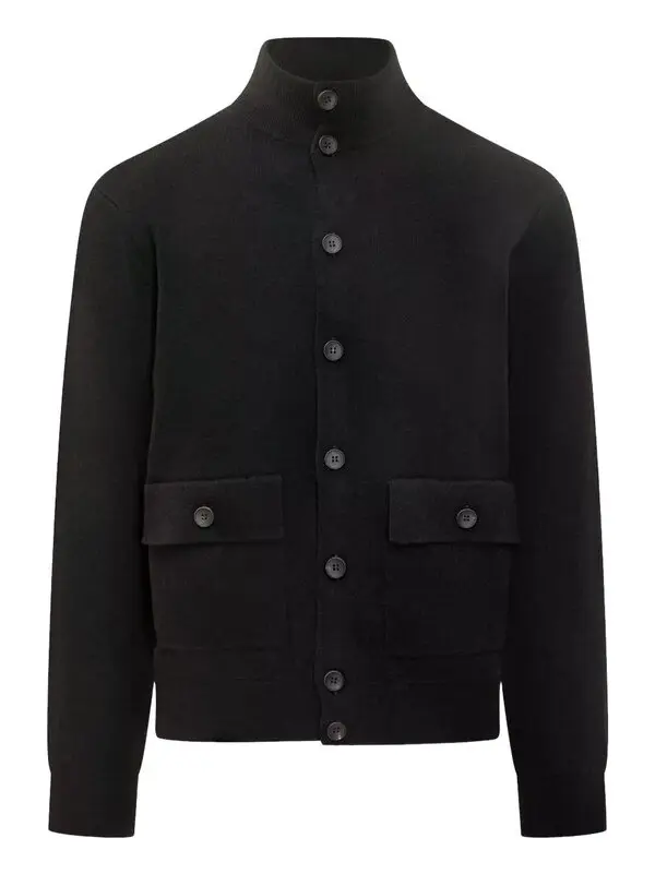 FILIPPO DE LAURENTIIS Flap-pocket High-neck Cardigan - Black