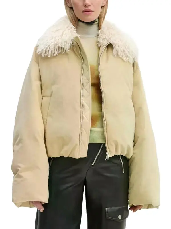 Nanushka Puffer Jacket With Shearling Collar - Neutrals