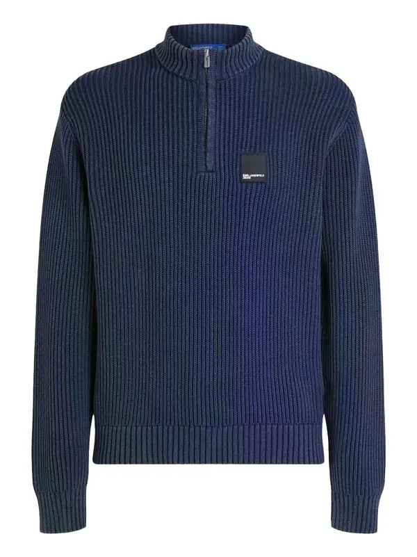 Karl Lagerfeld Ribbed Zip-neck Sweater - Blue