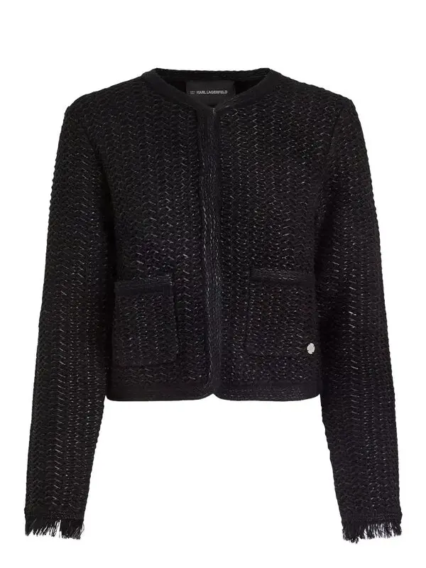 Karl Lagerfeld Tweed Frayed Jacket - Black