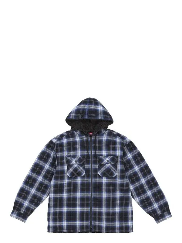 Supreme Lined Zip Up Hooded Flannel Shirt - Navy Blue