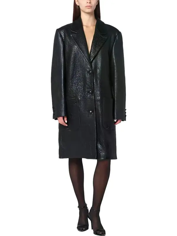 CASSELL Buttoned Leather Coat - Black