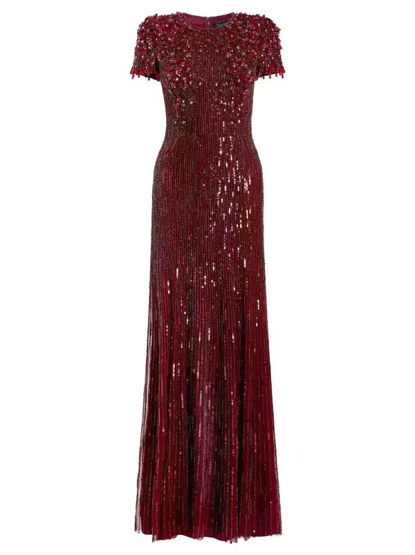 Jenny Packham Eliza Beaded Maxi Dress - Red