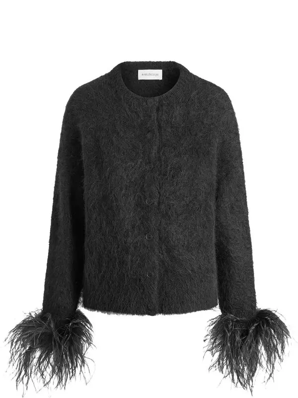 16Arlington Feather-trimmed Mohair Cardigan - Black