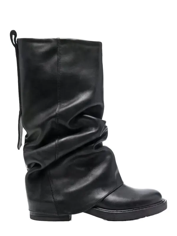 METISSE Ruched Leather Boots - Black