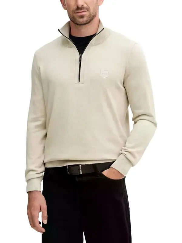 BOSS Logo-patch Half-zip Sweater - Neutrals