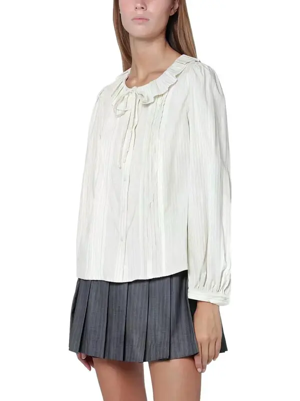 DUNST Striped Ruffled Blouse - White