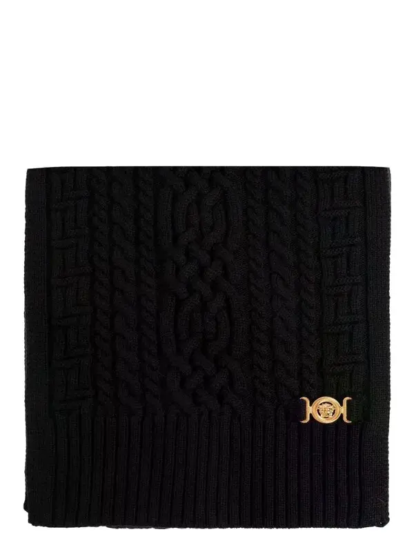 Versace Cable-knit Virgin-wool Scarf - Black
