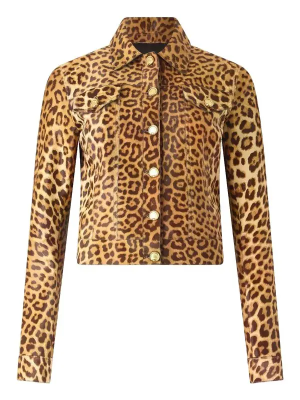 Roberto Cavalli Leopard Print Leather Jacket - Brown