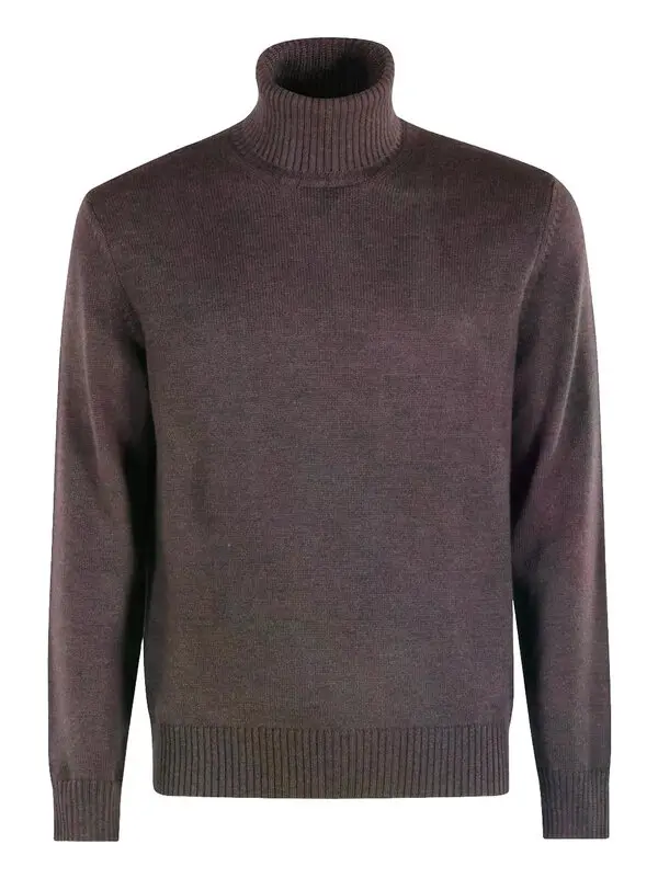 Altea Turtleneck Sweater With Ribbed Trims - Brown