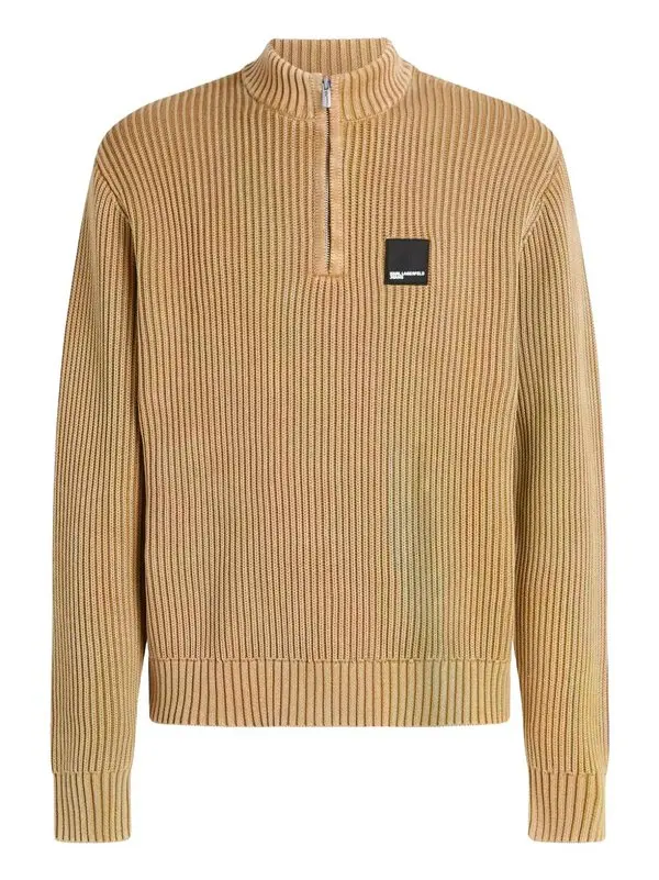 Karl Lagerfeld Ribbed-knit Half-zip Sweater - Neutrals