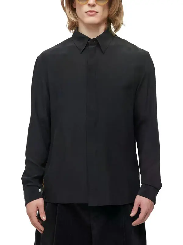 OSKLEN Rose-embroidery Silk Shirt - Black