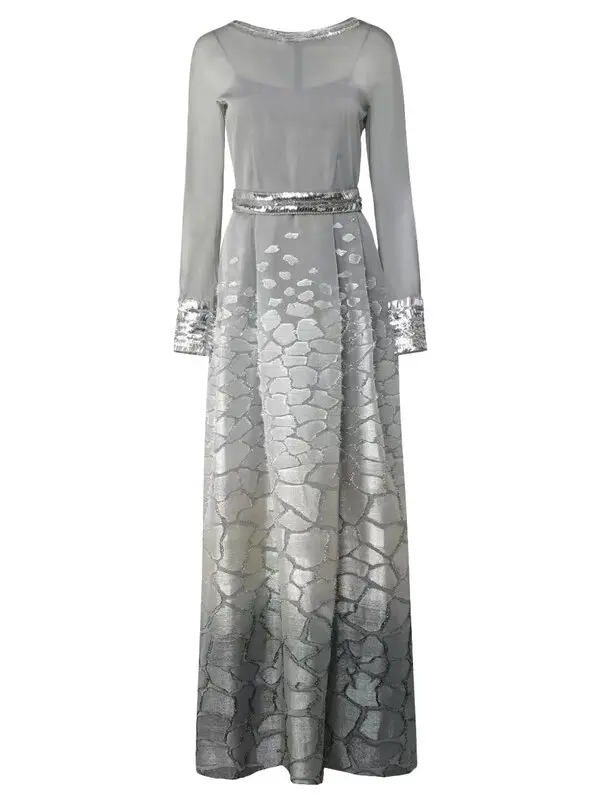 Alberta Ferretti Embellished-belt Maxi Dress - Grey