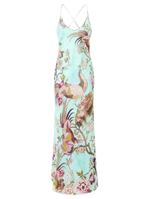 Roberto Cavalli Floral-print Slip Dress - Blue