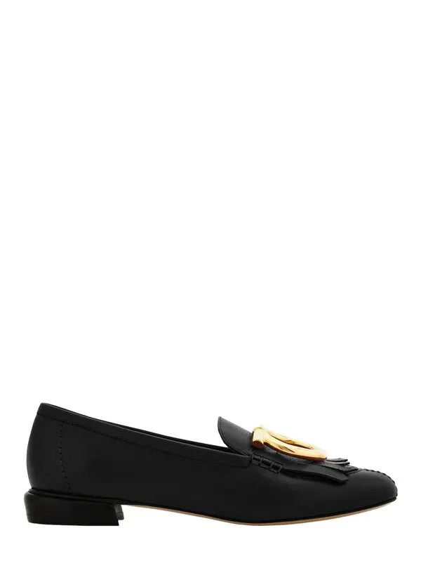 FERRAGAMO Gancio Leather Loafers With Fringe Detail - Black