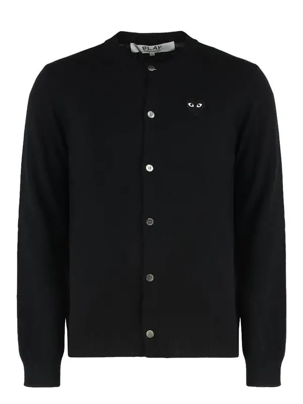 Play Comme Des Garcon Wool Cardigan With Logo - Black