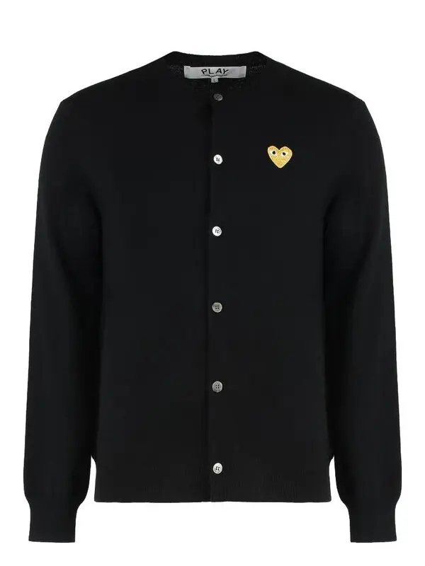 Play Comme Des Garcon Wool Cardigan With Logo - Black
