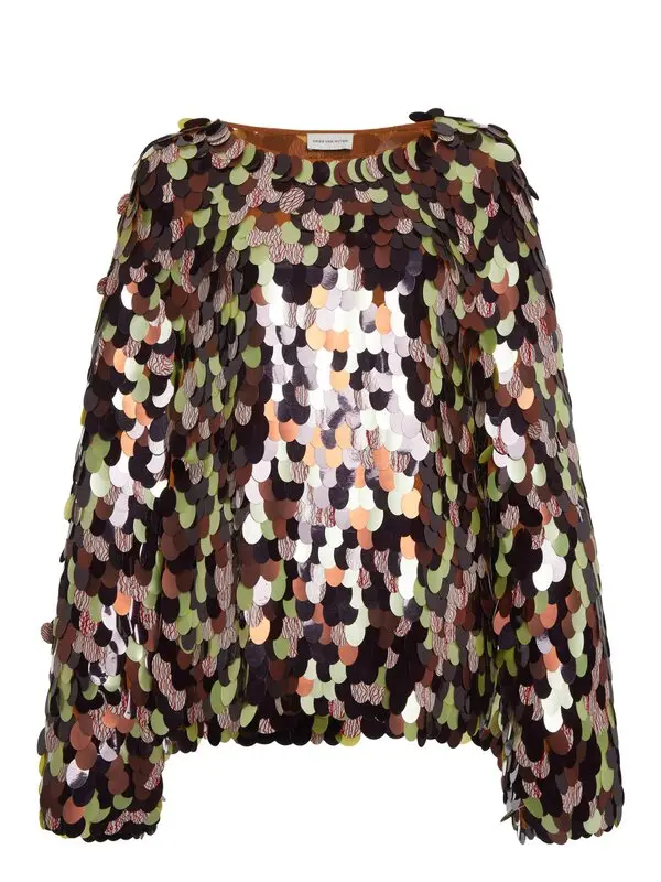 Dries Van Noten Connu Paillette-embroidered Top - Brown