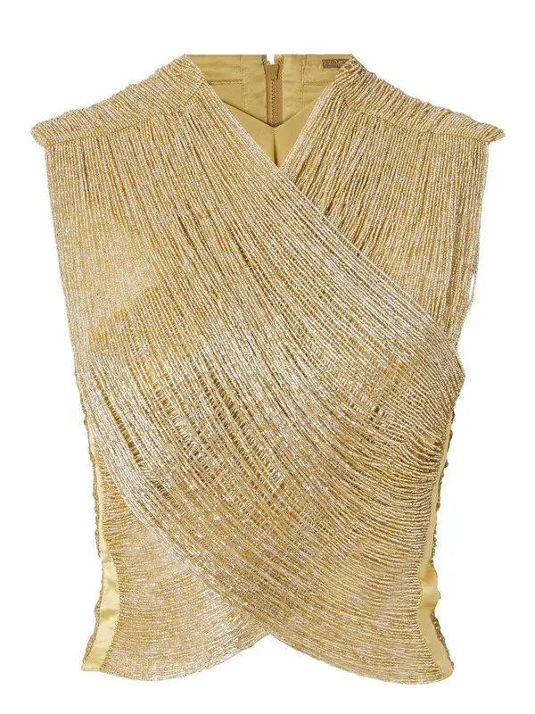 Cult Gaia Haisley Cropped Beaded Mesh Top - Gold