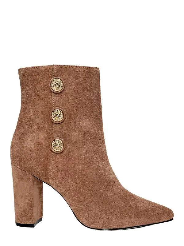 L'Agence Theodora Block-heel Bootie - Sand Suede/gold Lion