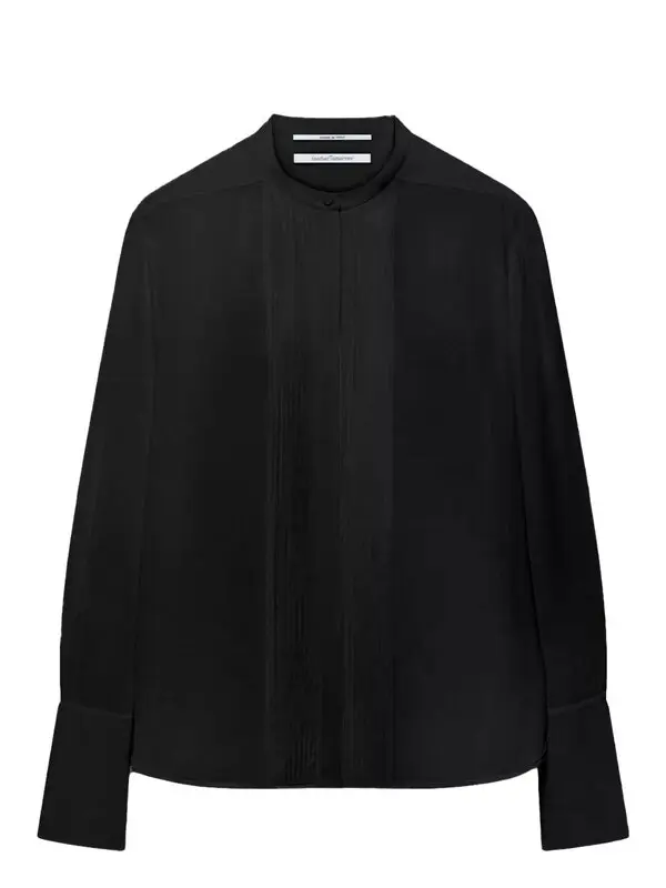 Another Tomorrow Pleated Tuxedo Shirt - Black