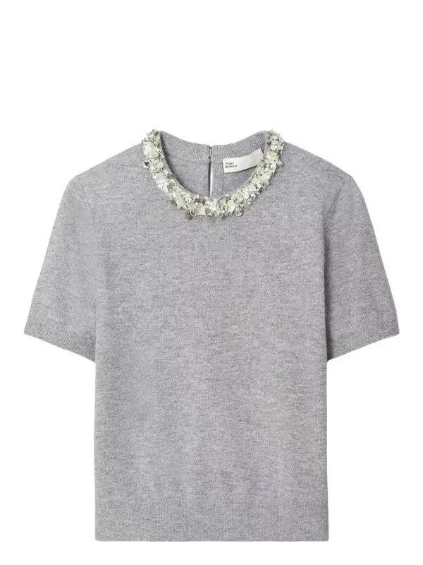 Tory Burch Sequin-embellished Short-sleeve Top - Grey