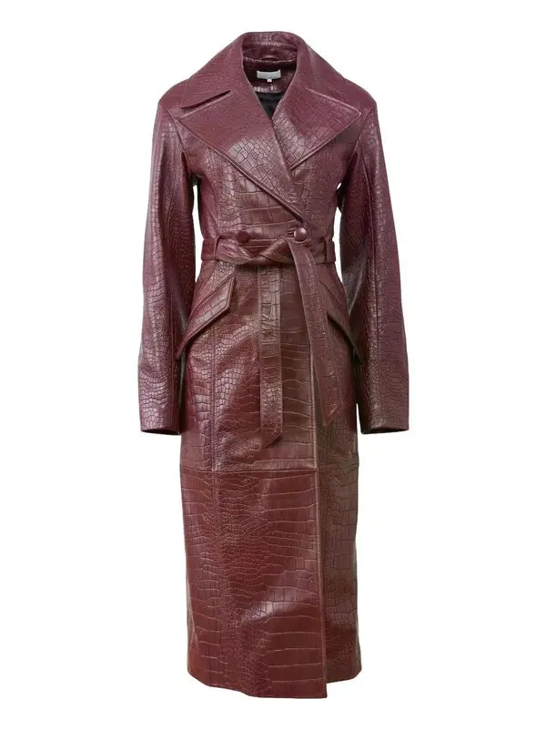 Fleur Du Mal Crocodile-effect Belted Coat - Red