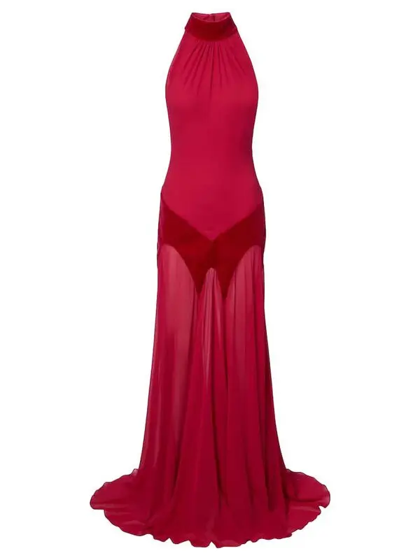Alexander McQueen Velvet-trimmed Silk Georgette Gown - Red