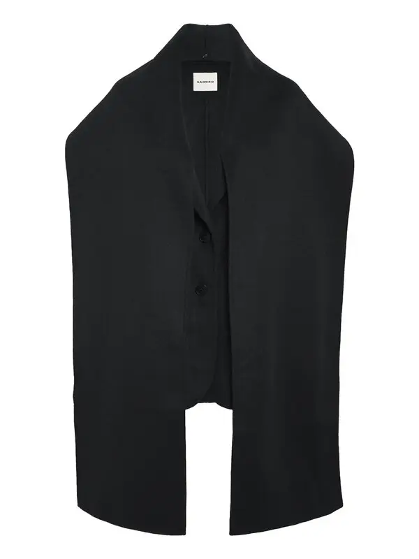 Sandro Wool Coat With Scarf Detail - Black