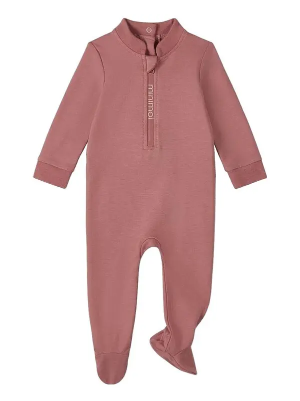 MINIMOI Baby Half Zip Stretch Cotton Blend Footie - Ash Rose
