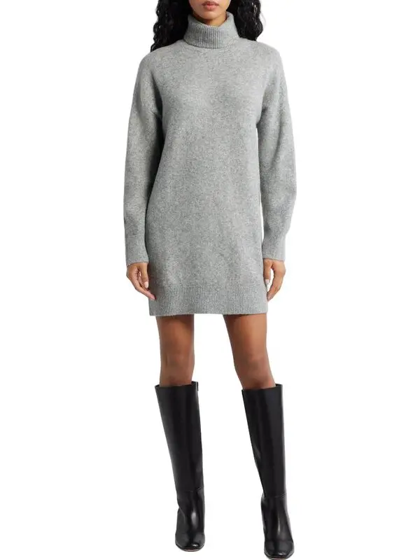 Mango Taldote Turtleneck Long Sleeve Sweater Dress - Medium Heather Grey