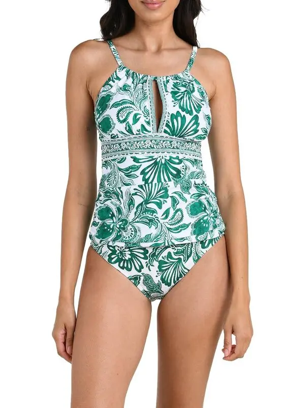 La Blanca Botanical Brocade Keyhole Tankini Top - Jungle
