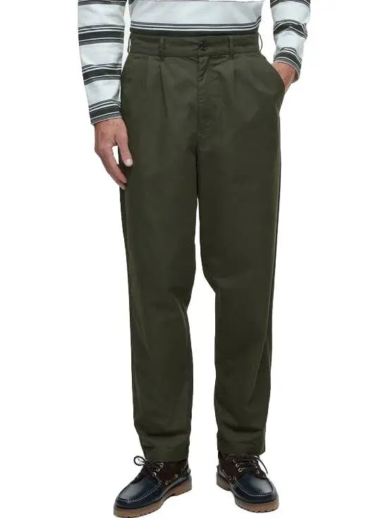 Barbour Cole Relaxed Fit Pleated Cotton Poplin Chinos - Olive