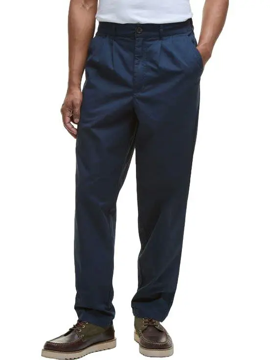 Barbour Cole Relaxed Fit Pleated Cotton Poplin Chinos - Navy