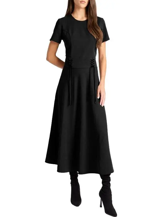 Santorelli Octavia Short Sleeve Dress With Leather Lacing - Black