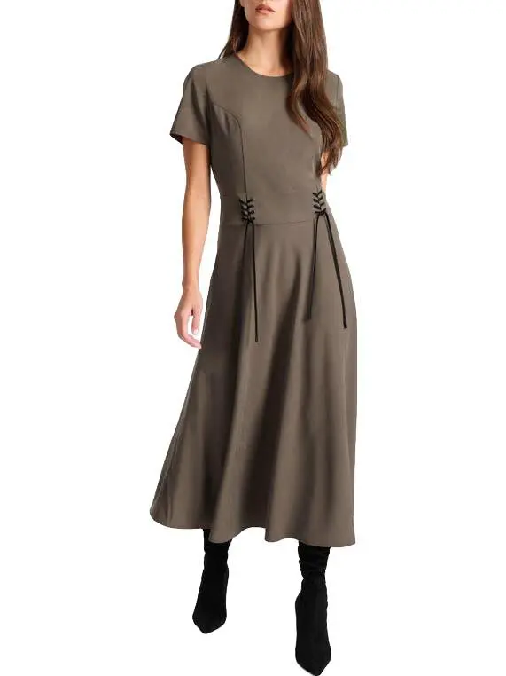 Santorelli Octavia Short Sleeve Dress With Leather Lacing - Sahara