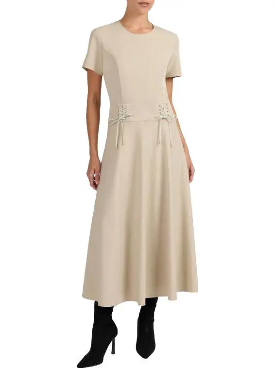 Santorelli Octavia Short Sleeve Dress With Leather Lacing - Sandstone