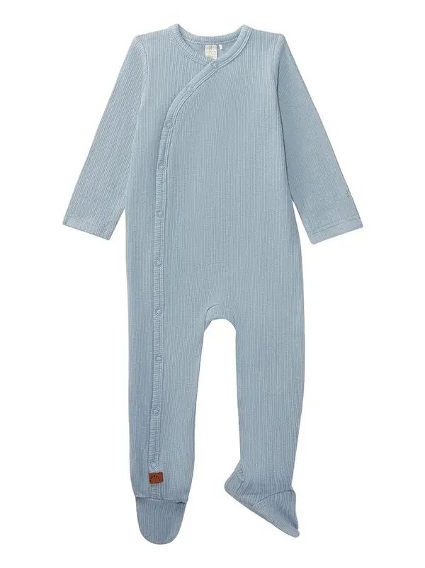 MINIMOI Ribbed Cotton Side Snap Footie - Blue Frost