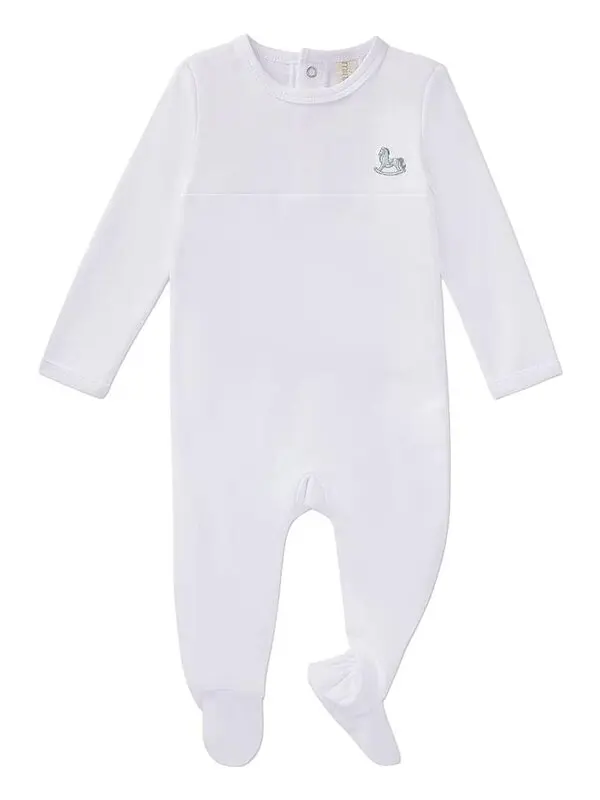 MINIMOI Baby Embroidered Pima Cotton Footie - Pearl Blue