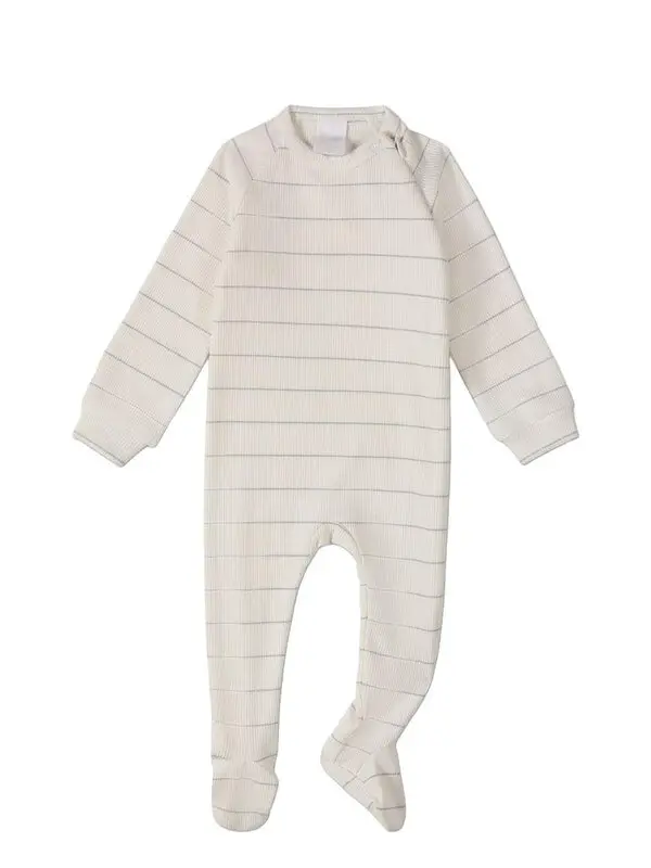 MINIMOI Baby Metallic Striped Footie - White