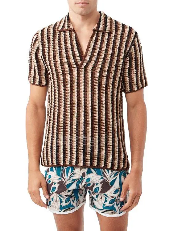 Mr Turk Triston Striped Knit Polo - Black Multi