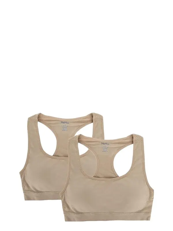 MEMOI 2 Pair Pack Racerback Sports Training Bra - Beige