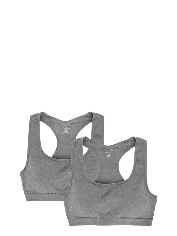 MEMOI 2 Pair Pack Racerback Sports Training Bra - Light Gray Heather